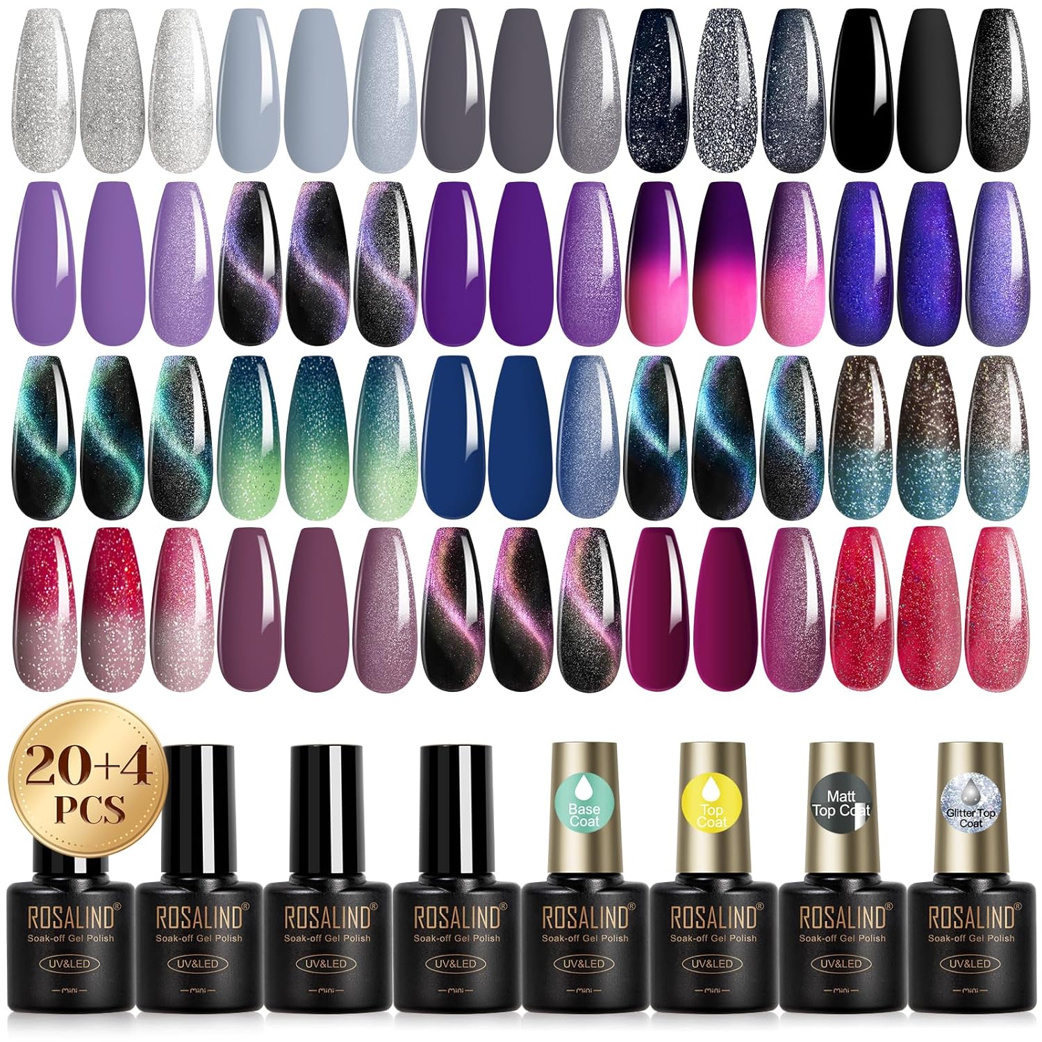 Amazon.com : ROSALIND 24PCS Gel Nail Polish Set-Cat Eye & Color ...
