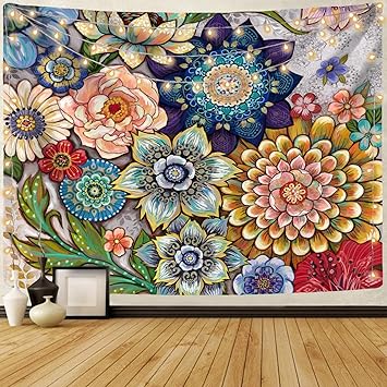 Amazon.com: Neasow Colorful Floral Tapestry Wall hanging, Bright Boho ...
