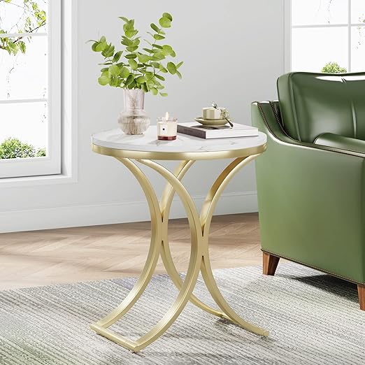 Amazon.com: Tribesigns White Gold Side Table Round End Table Modern ...