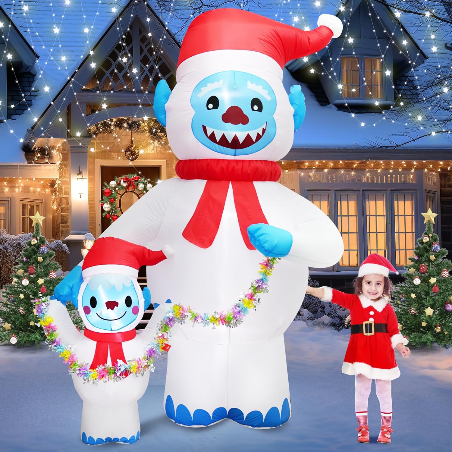 Amazon.com: PARAYOYO 8FT Christmas Inflatables Yeti Family with Santa ...