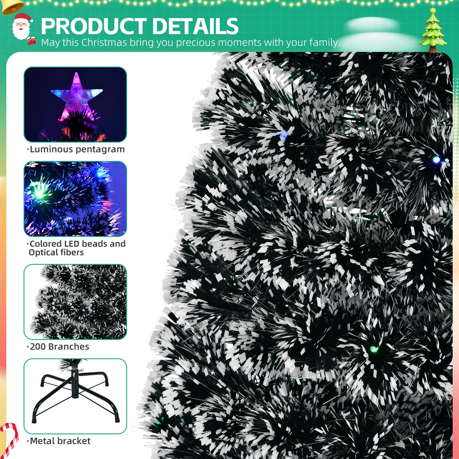 5ft Fiber Optic Artificial Christmas Tree, Pre-Lit Xmas Tree with ...