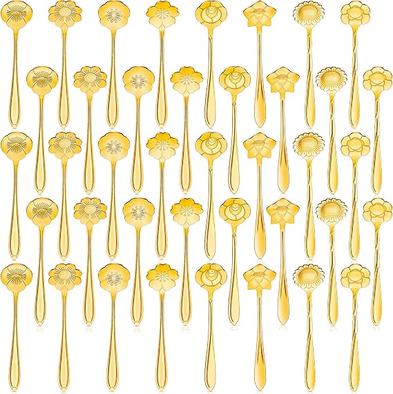Amazon.com: Eboot 40 Pcs Gold Flower Teaspoon Stainless Steel Tea Party ...