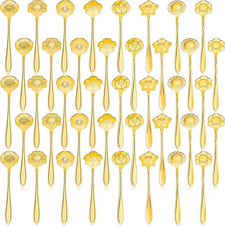 Amazon.com: Eboot 40 Pcs Gold Flower Teaspoon Stainless Steel Tea Party ...