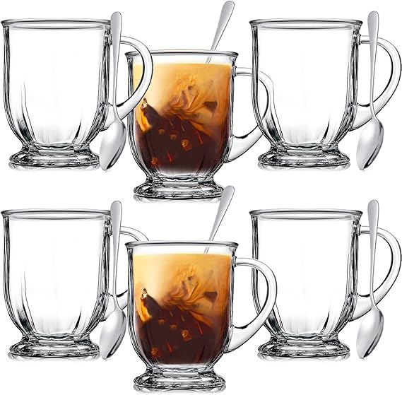 Amazon.com | 6 Sets 24 oz Large Glass Coffee Mugs with Spoons Clear ...