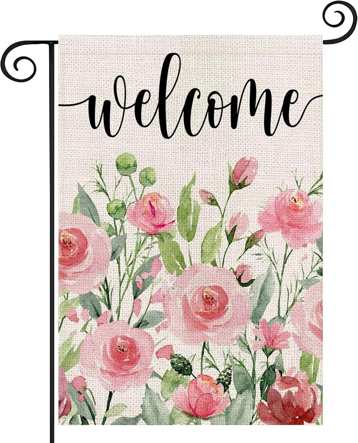 Amazon.com : Welcome Spring Pink Colorful Rose Flower Garden Flag 12x18 ...
