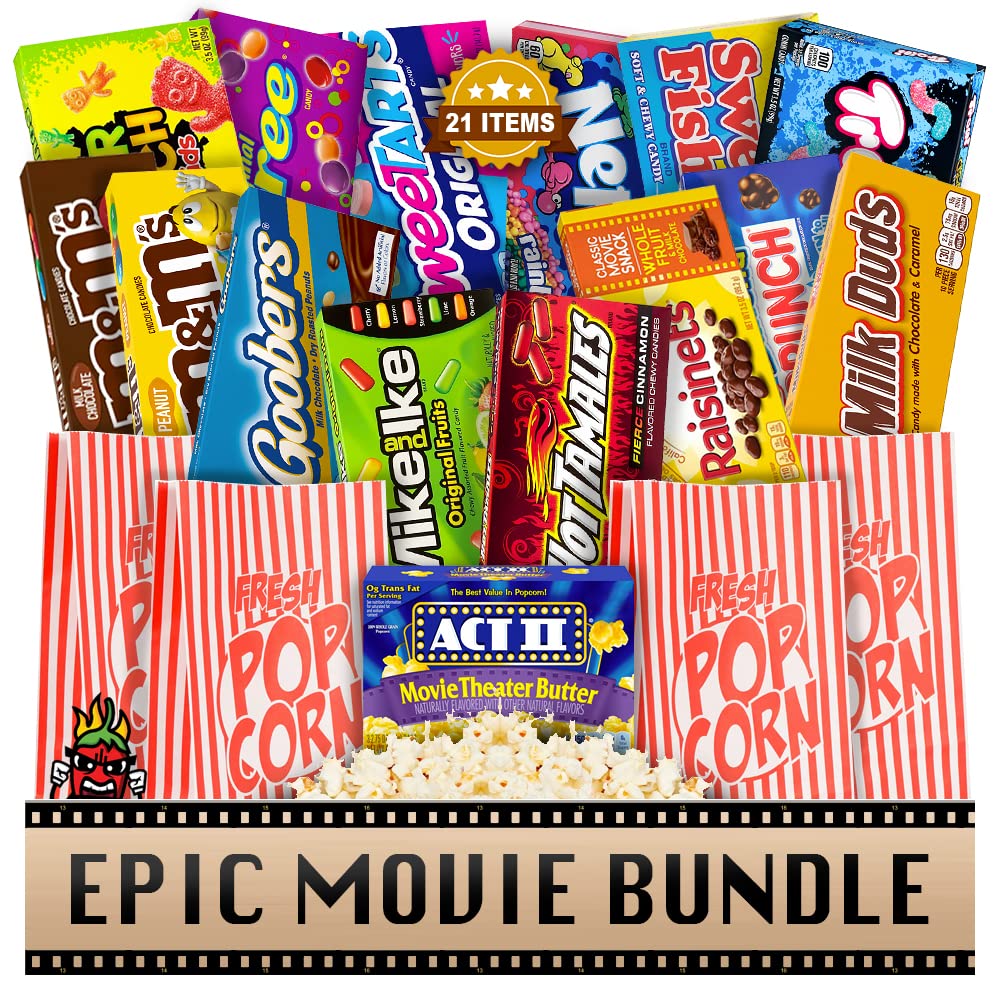 Amazon.com: Movie Night Care Package Popcorn, Theater Box Candy,Perfect ...