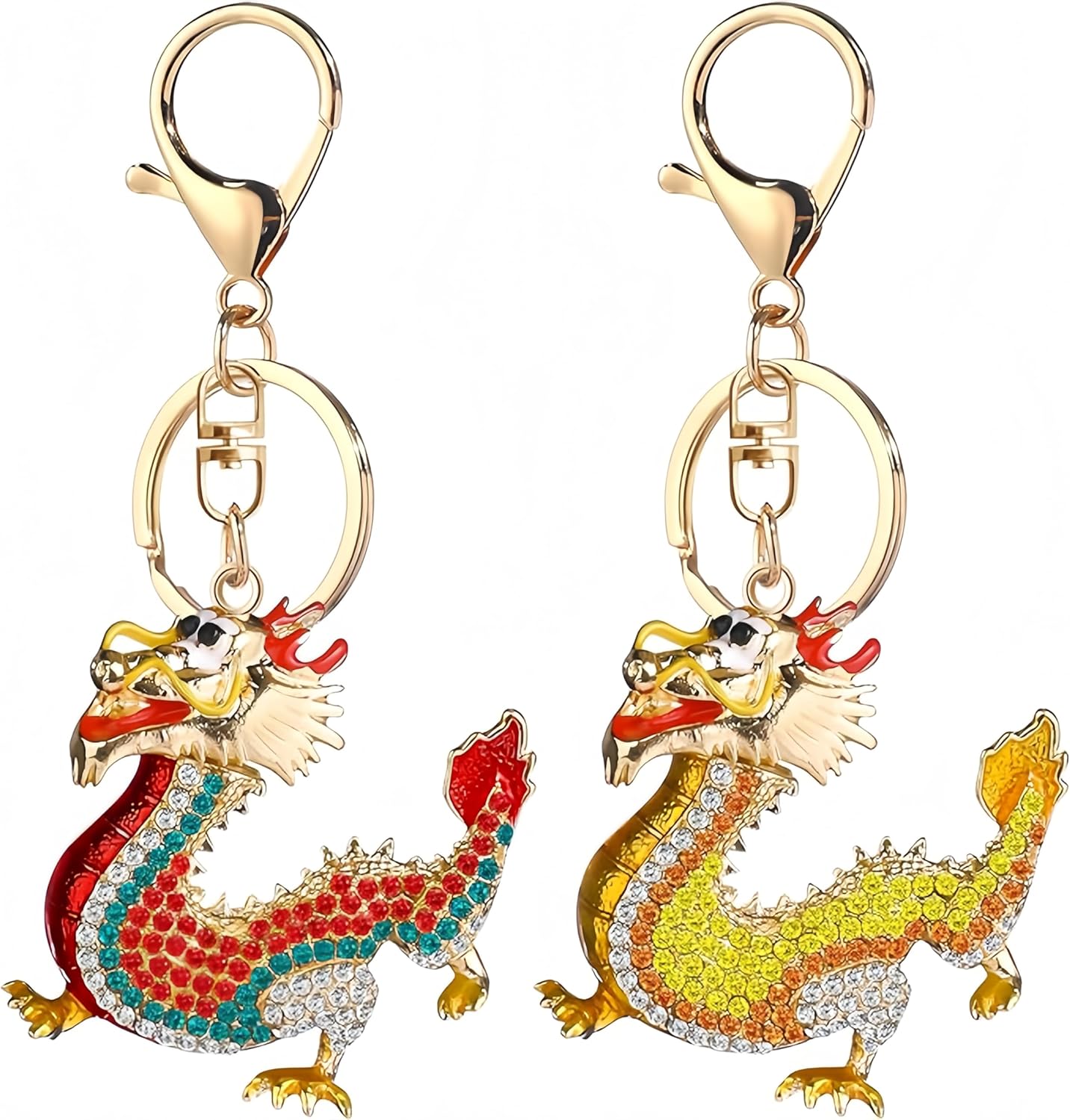 LUOZZY Dragon Keychain, 2 PCS Rhinestones Dragon Shape Key Chain ...