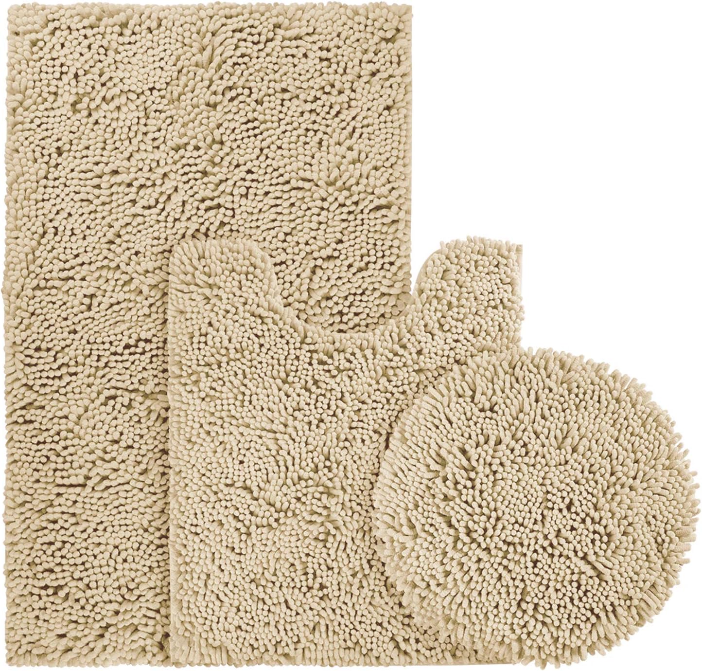 Amazon.com: BYSURE Beige Bathroom Rugs Sets 3 Piece with Toilet Lid ...