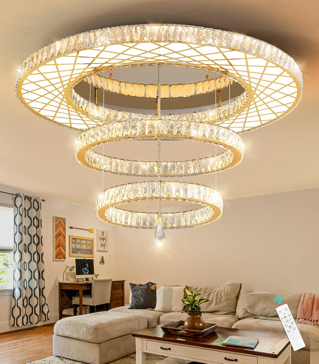 HAIXIANG 48 inch Large Size Glam Chandelier Crystal Ceiling Light for ...
