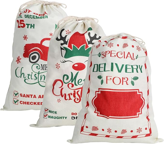 Amazon.com: CCINEE 3Pack Christmas Santa Sacks Christmas Gift Bags with ...
