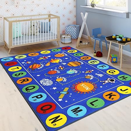 Amazon.com: Capslpad Outer Space Kids Play Rug Solar System Kids Rug ...