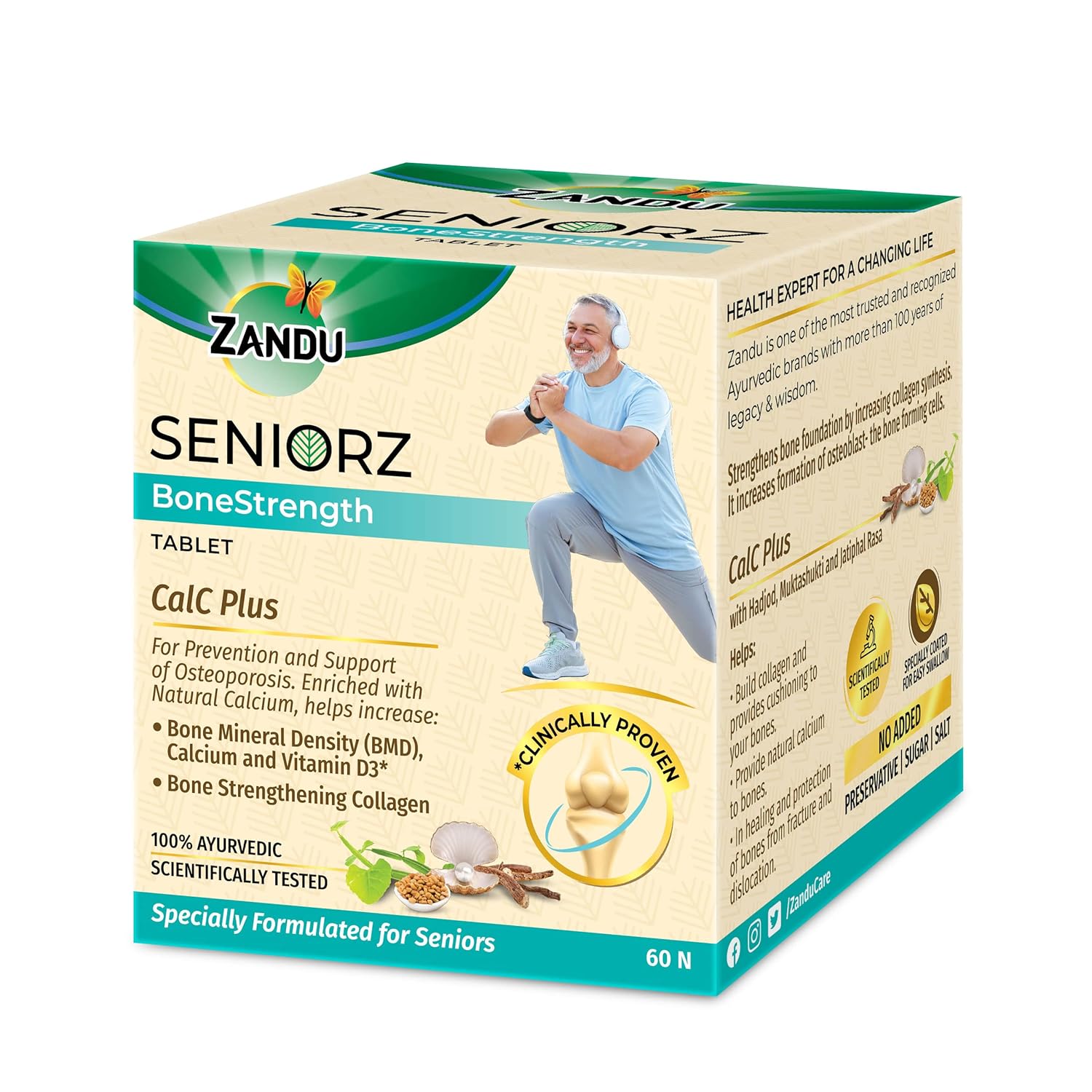 Zandu Seniorz BoneStrength Tablet | 100% Ayurvedic Supplement | Rich in ...