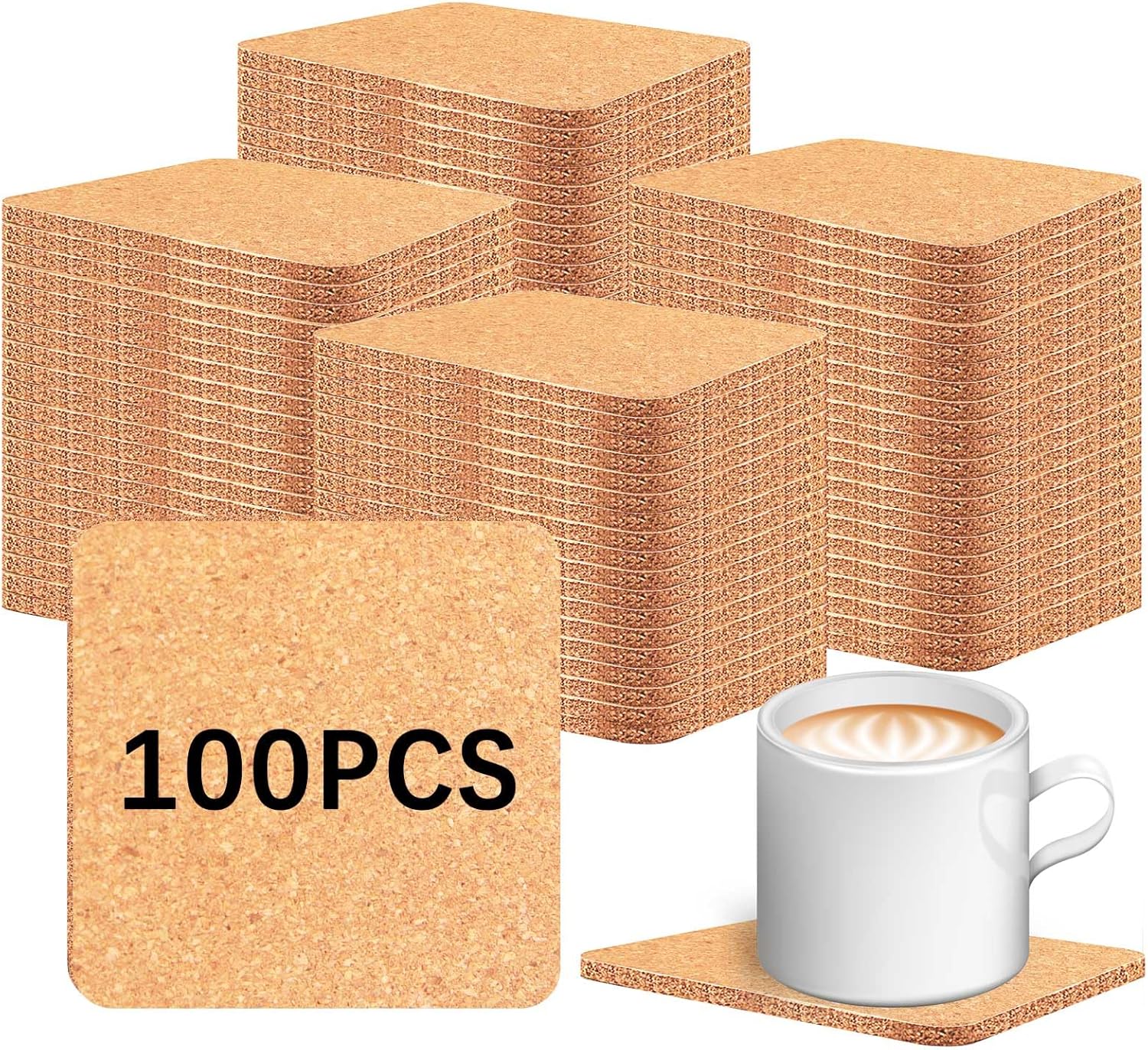 Amazon.com: 100 PCS Cork Coasters Bulk, Blank Square Cork Coasters DIY ...