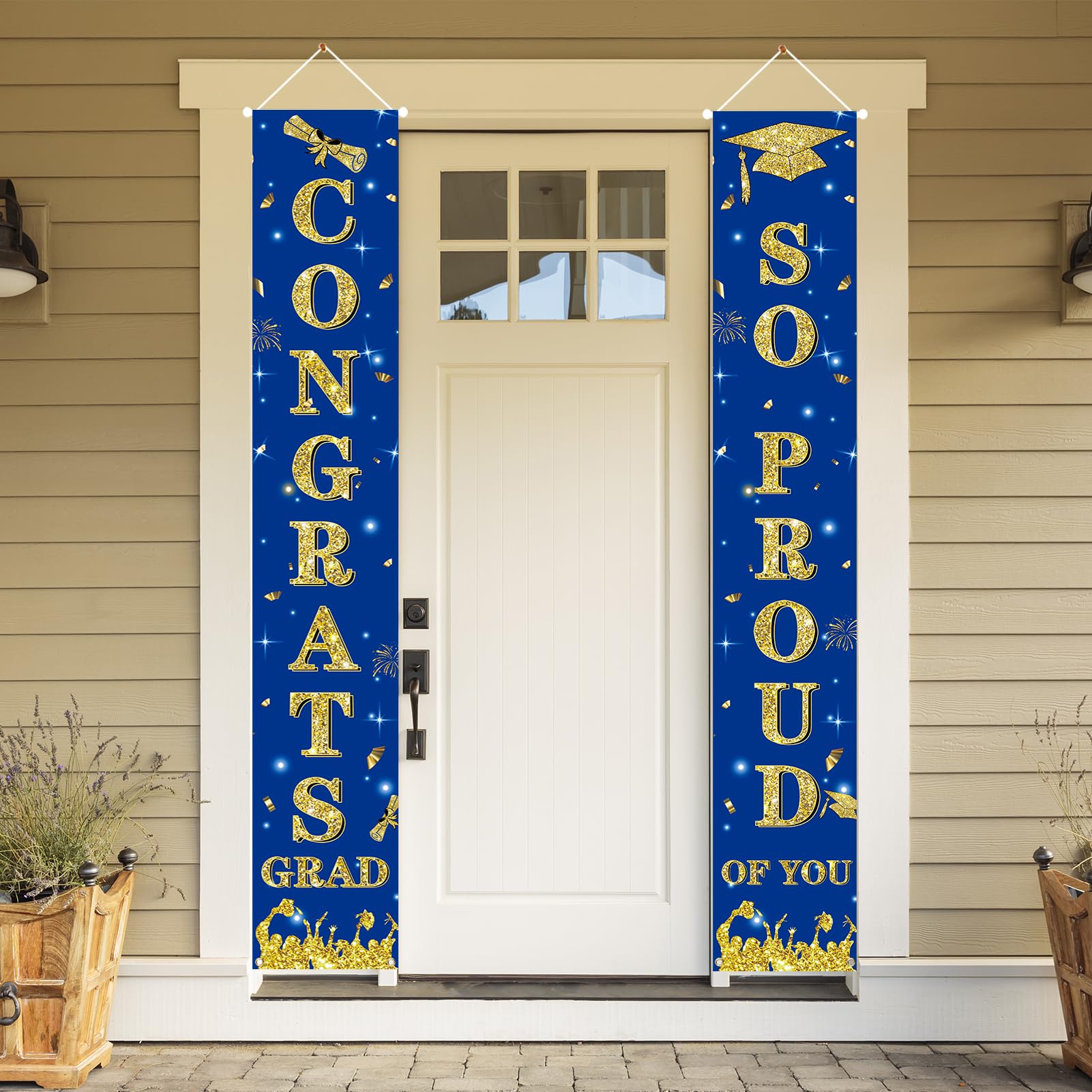 Amazon.com: DARUNAXY Blue Gold Graduation Party Decorations, Congrats ...