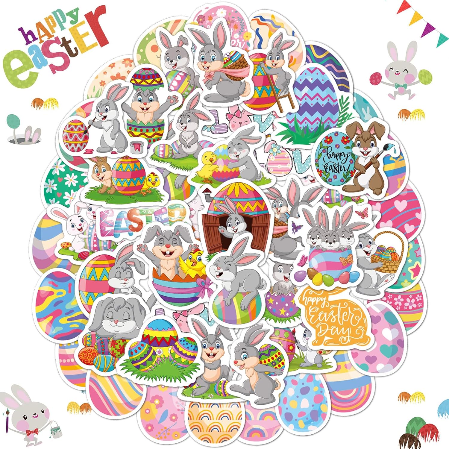 Amazon.com: 50Pcs Small Easter Stickers for Kids, Mini Easter Egg and ...