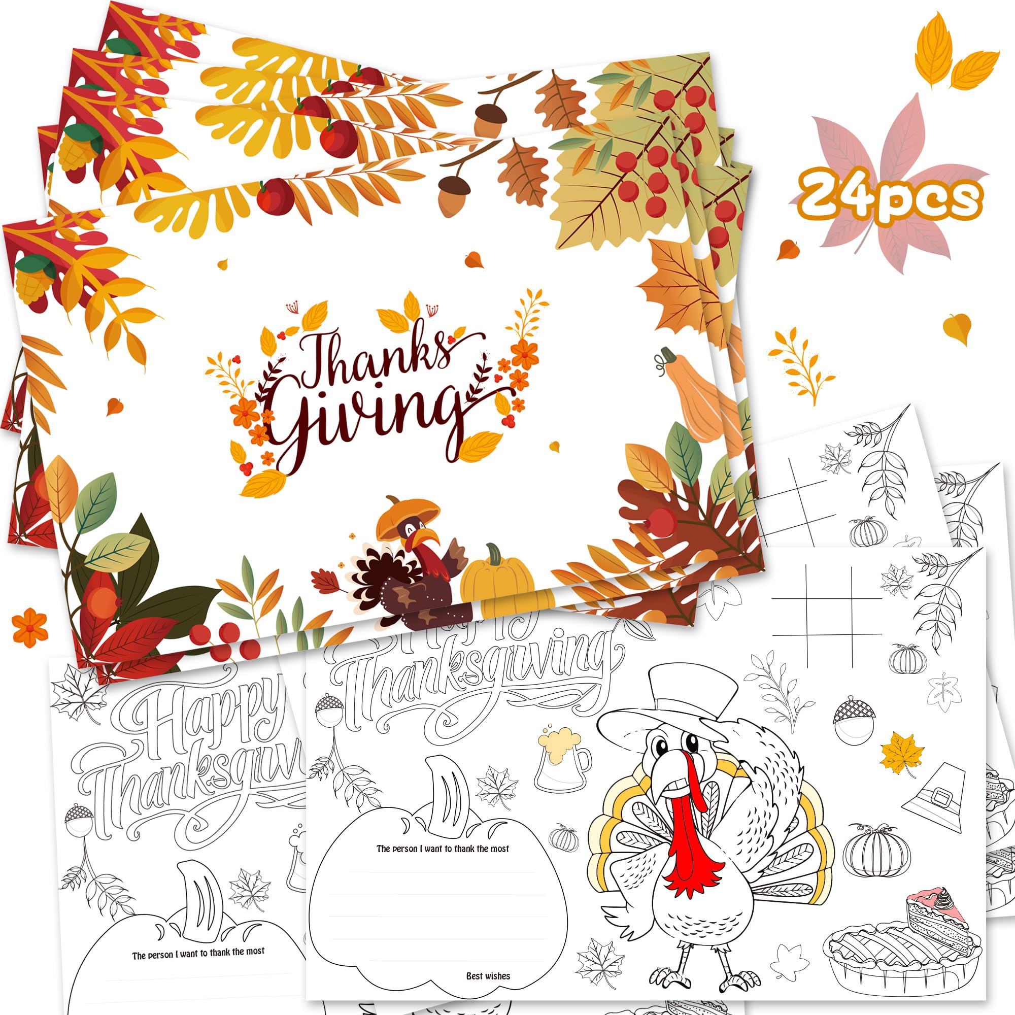 Amazon.com: 24pcs Thanksgiving Disposable Paper Placemats Fall Turkey ...