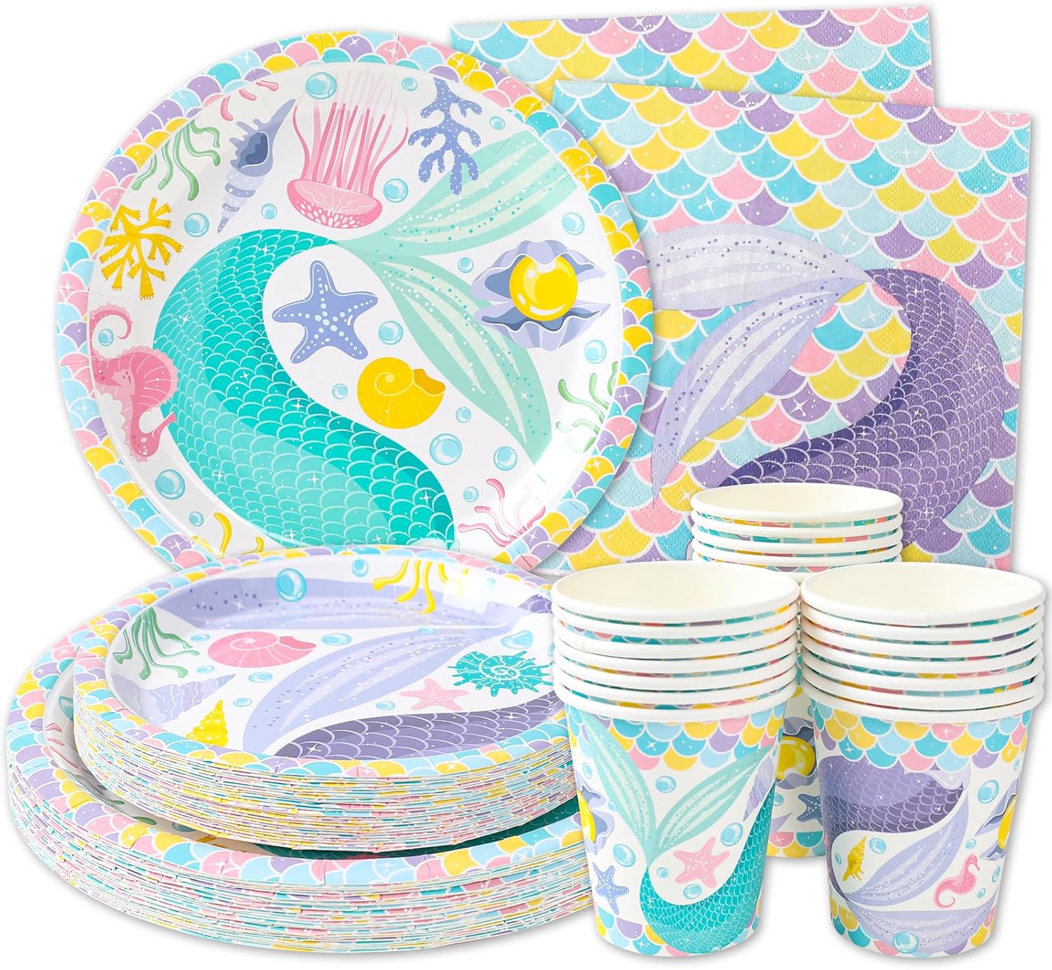 Amazon.com: Mermaid Birthday Decorations (Serves 24) Dinner Plates ...