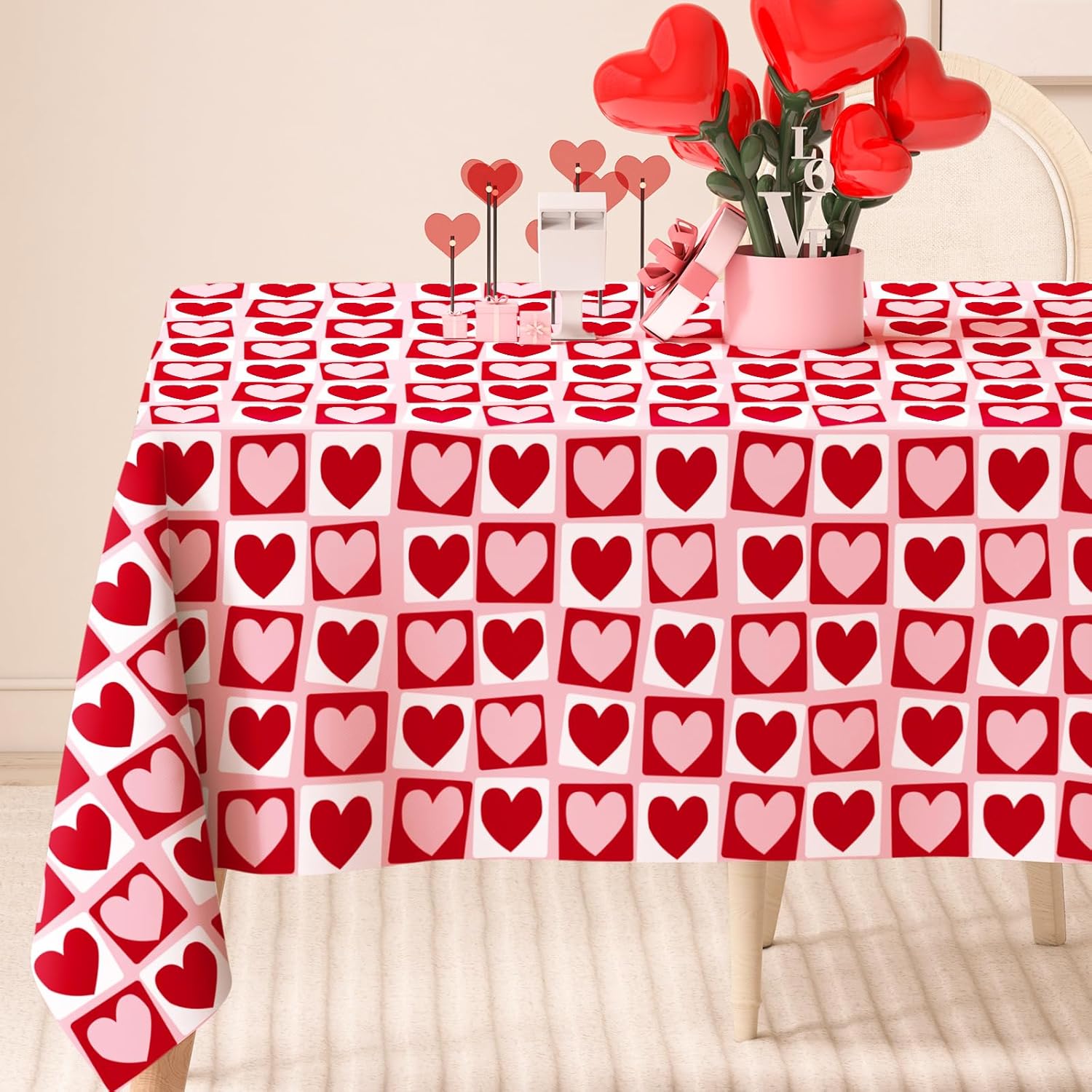 Amazon.com: AnyDesign Valentine's Day Rectangle Tablecloth Red Pink ...
