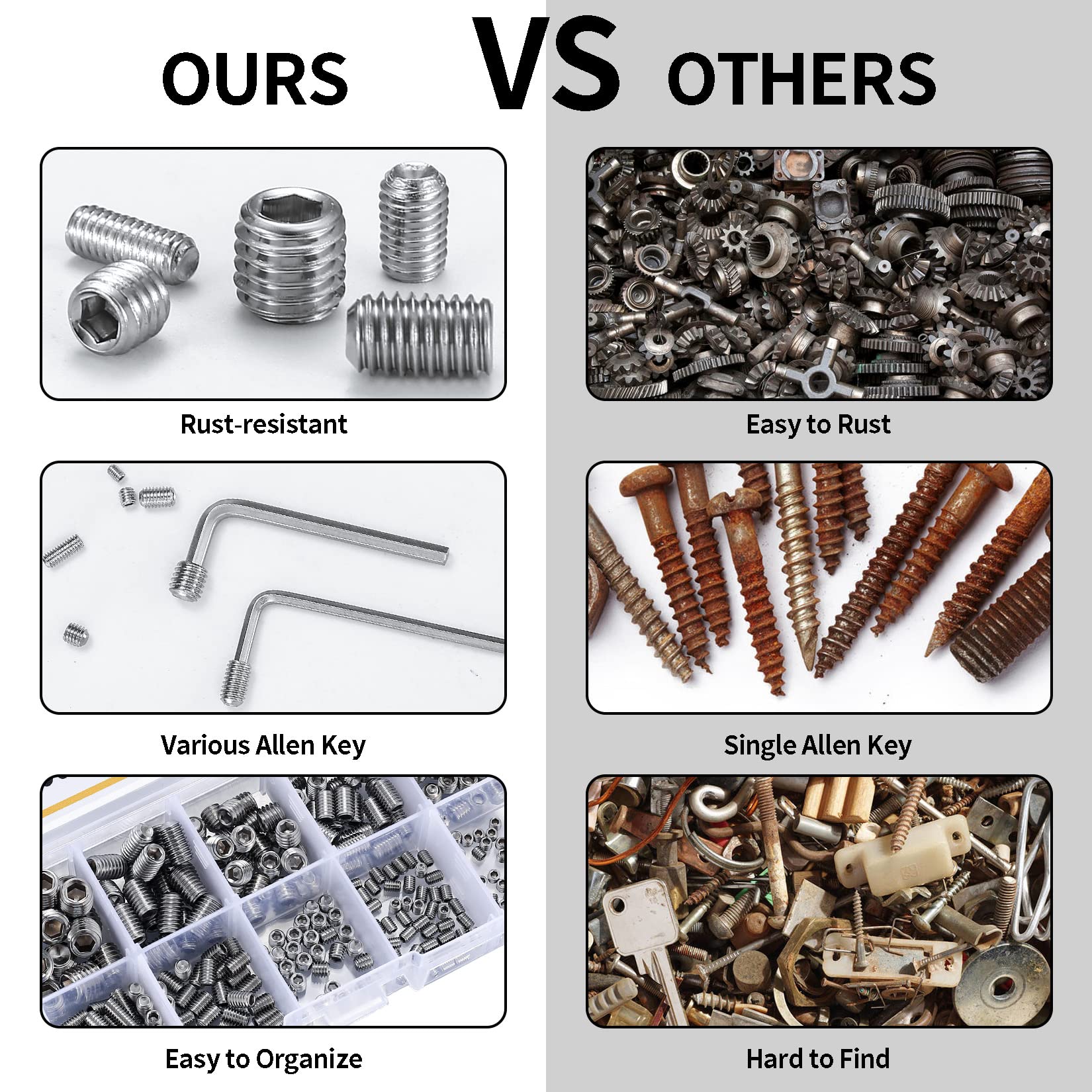 Snapklik.com : TOOINKCV 300 Pcs Stainless Steel Socket Head Screws ...
