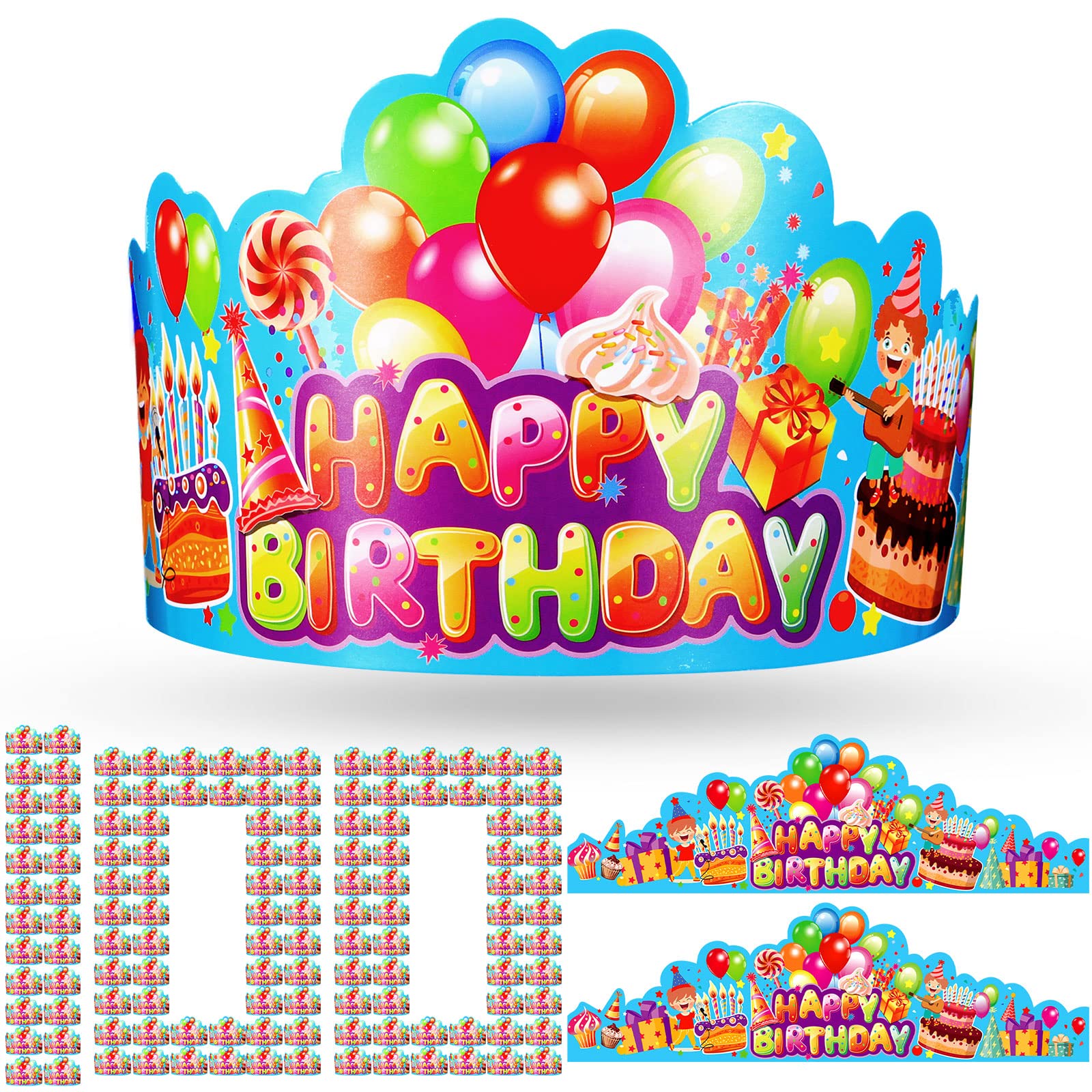 Snapklik.com : 100 Pcs Birthday Crowns Hats Colorful Paper Crowns Party ...