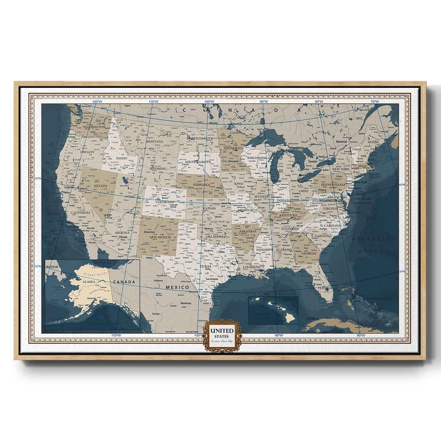 Amazon.com: Renditions Gallery USA Map Wall Art United States Modern ...