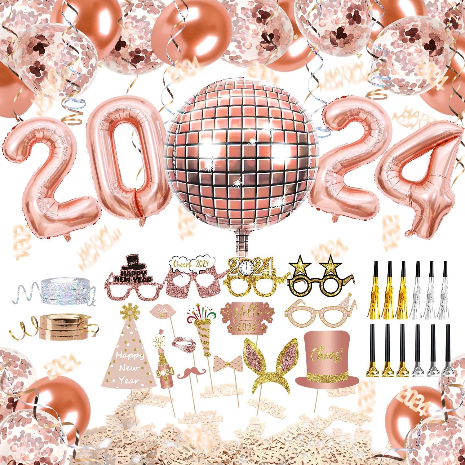 iZoeL New Years Decorations 2024 Eve Party Supplies -Rose Gold 2024 ...