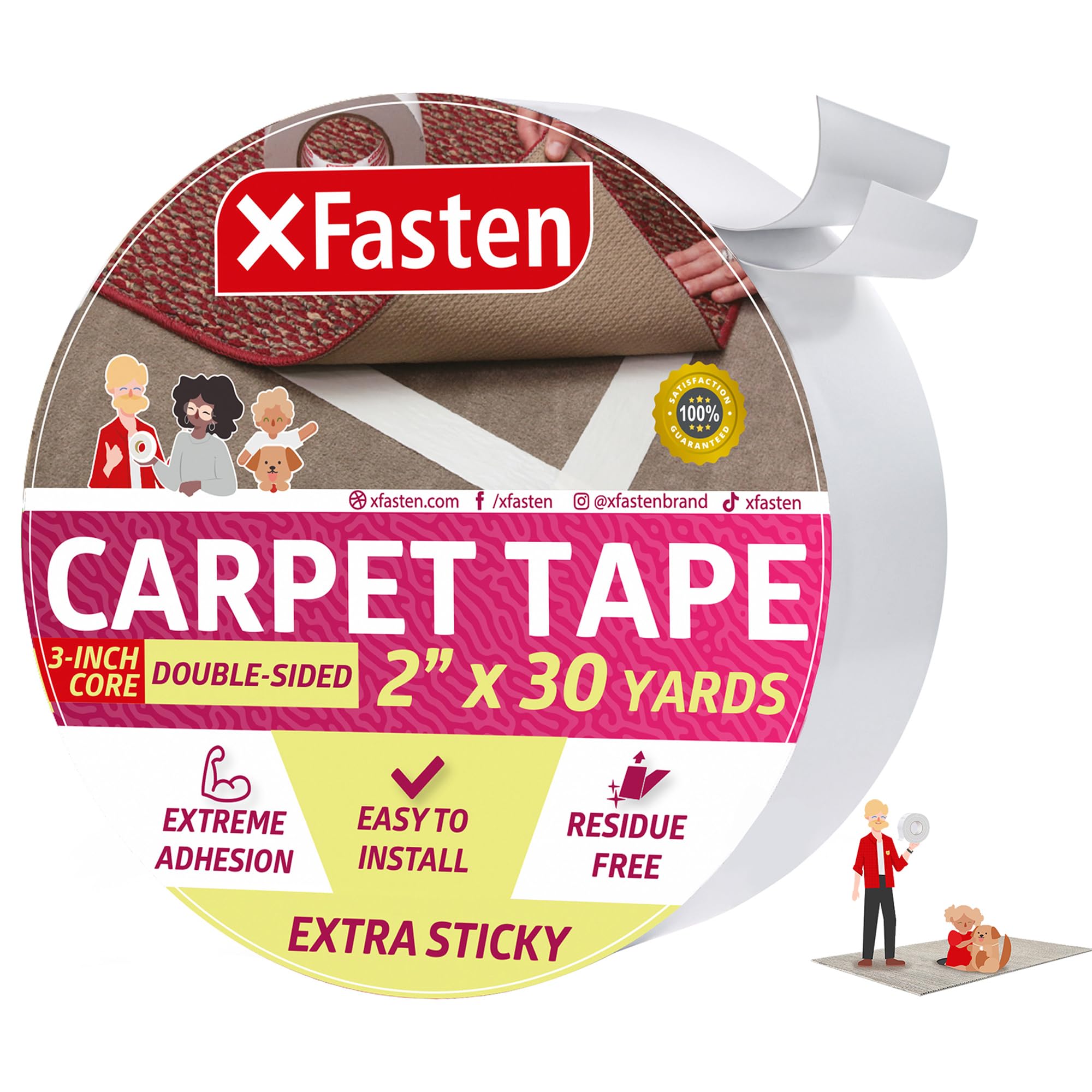 XFasten Super Strong Double Sided Carpet Tape Extra Sticky, 2-inch by ...