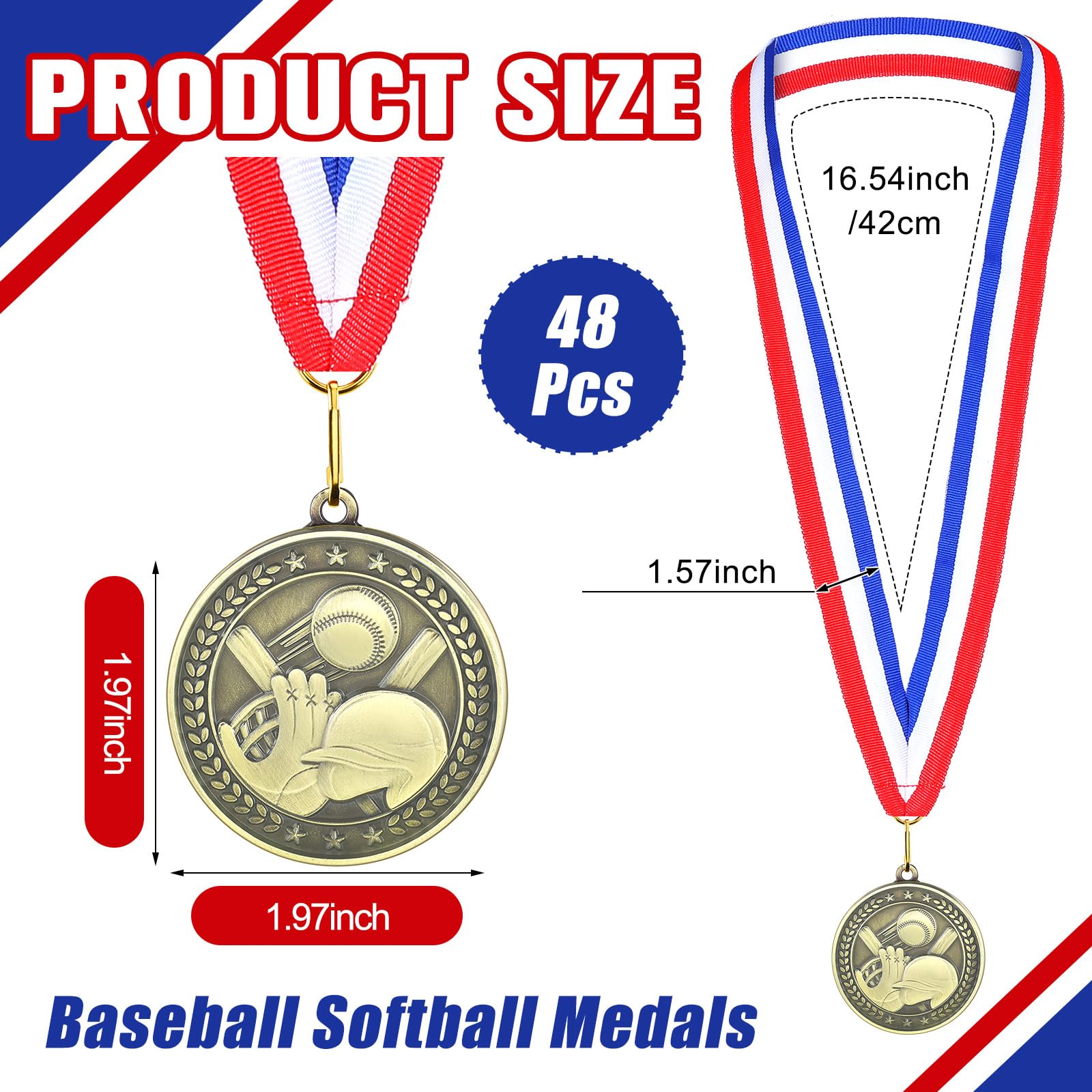 Ferreve 48 Pcs Award Medals with Neck Ribbons Softball Golf Baseball ...