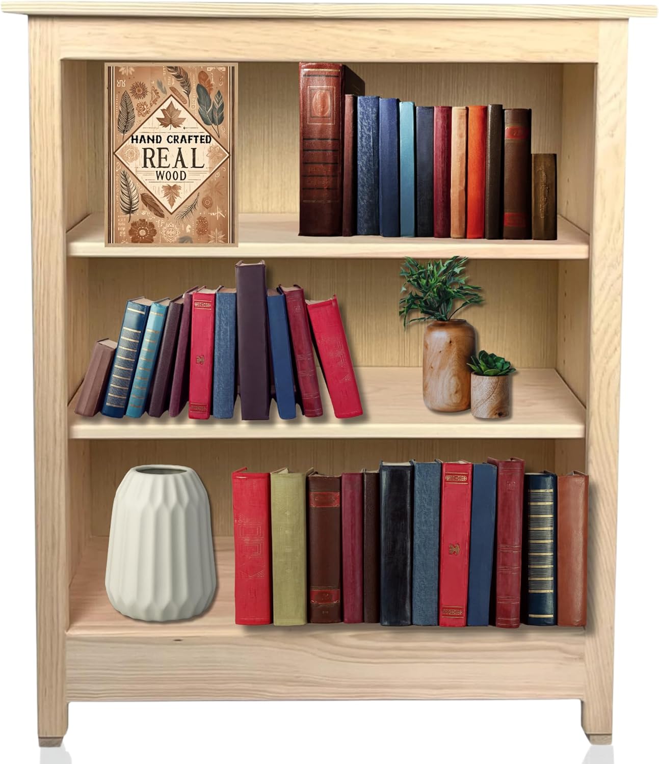 Amazon.com: Peaceful Classics 3 Tier Bookcase, Adjustable Wooden Book ...