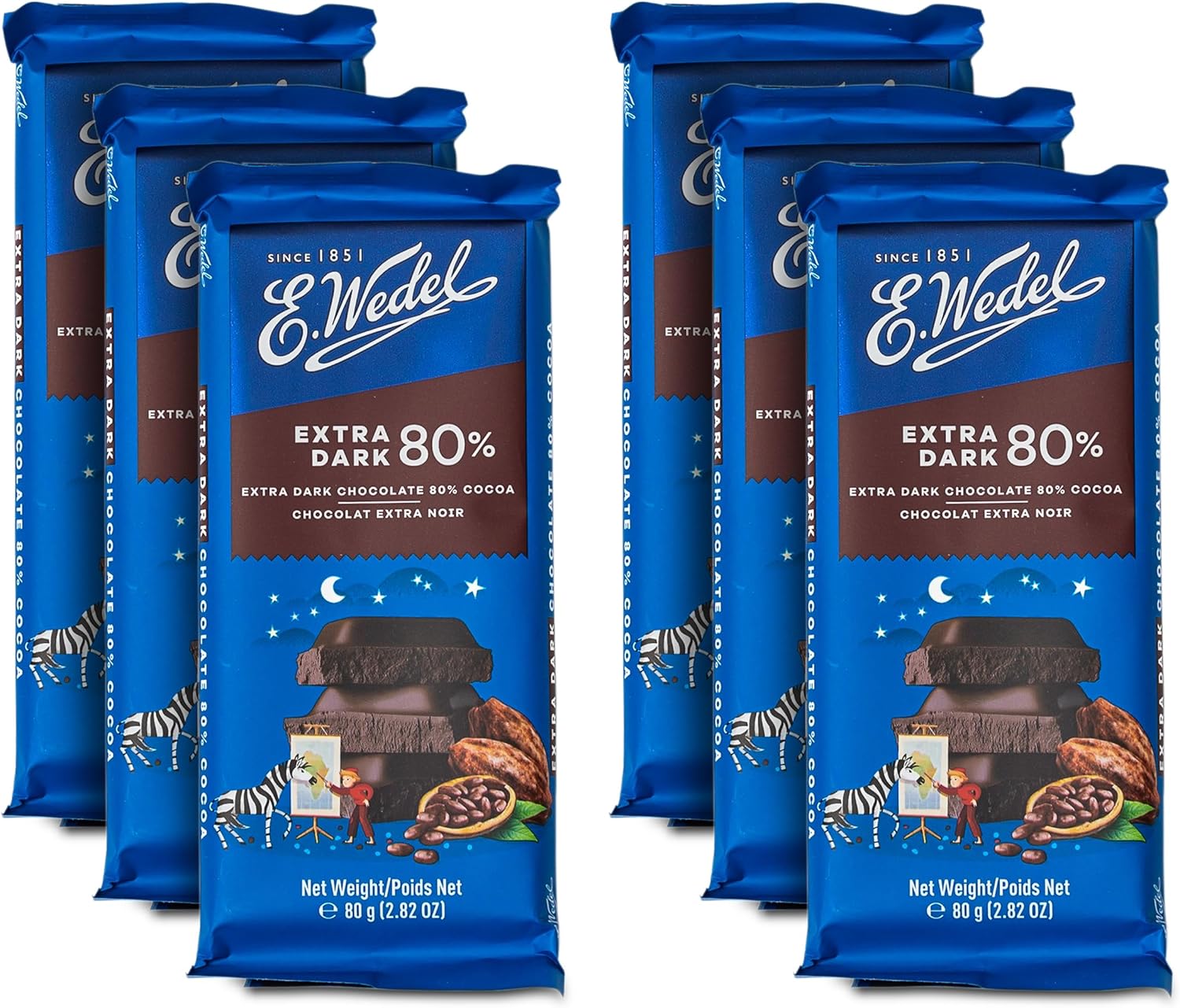 E. WEDEL Chocolate Bars and Tablets - Extra Dark Chocolate 80% (6 Pack ...