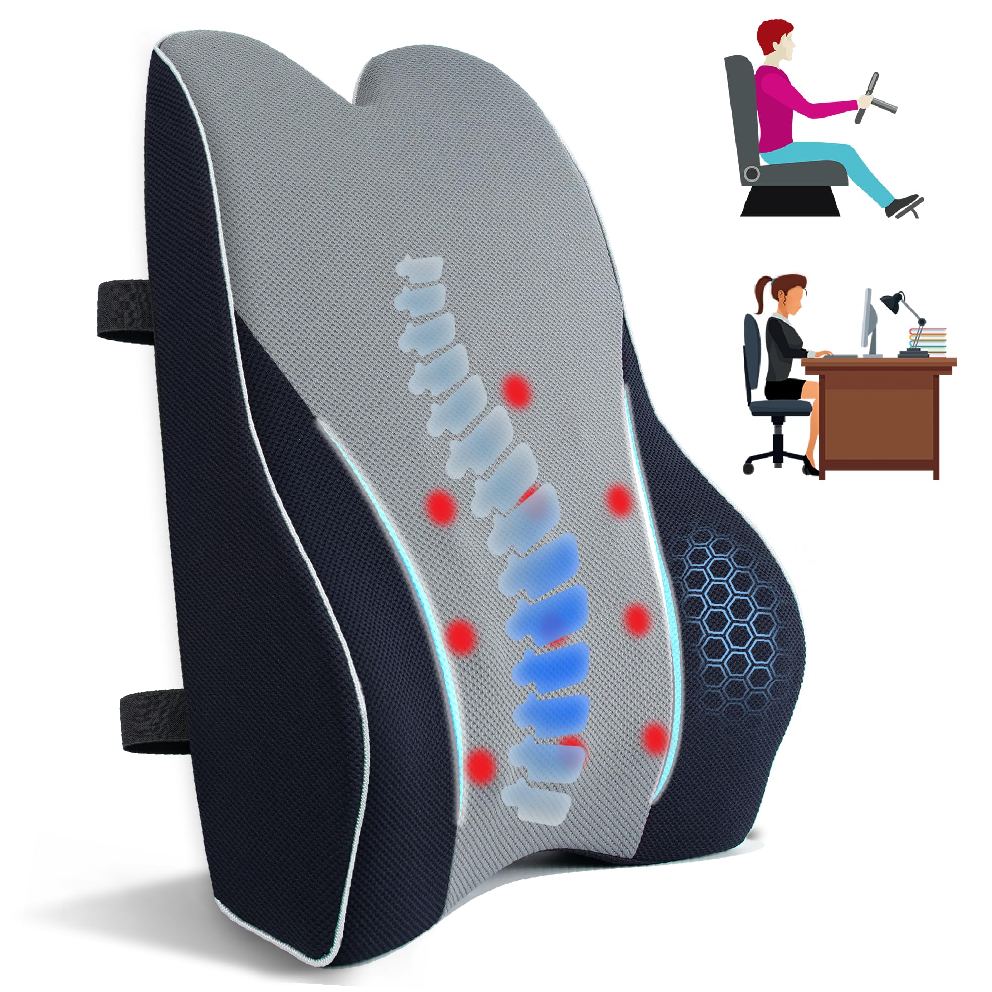 Amazon.com: Lofty Aim Lumbar Support Pillow for Office Chair, Ergonomic Memory Foam Lumbar ...