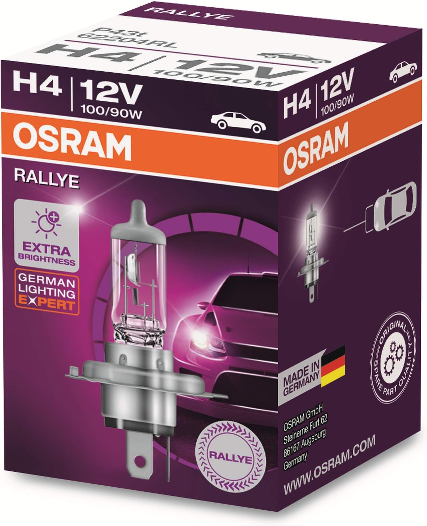 Osram Rallye H4 Halogen 62204 Exterior Headlight Bulb (12V, 100/90W ...
