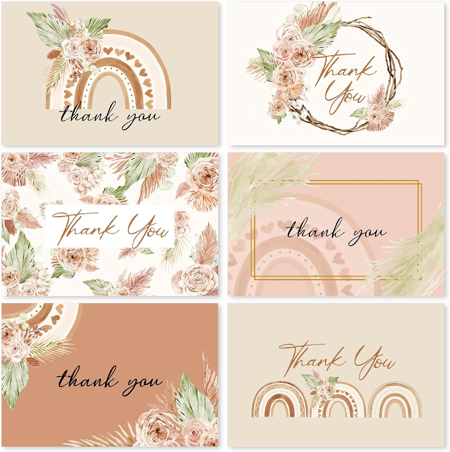 Amazon.com : AnyDesign 36 Pack Boho Thank You Cards Boho Rainbow Floral ...
