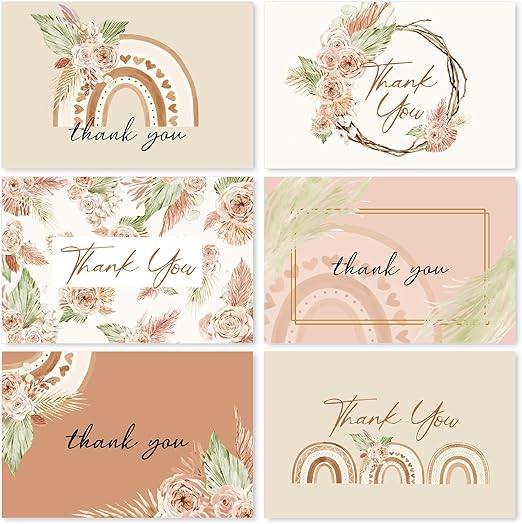 Amazon.com : AnyDesign 36 Pack Boho Thank You Cards Boho Rainbow Floral ...