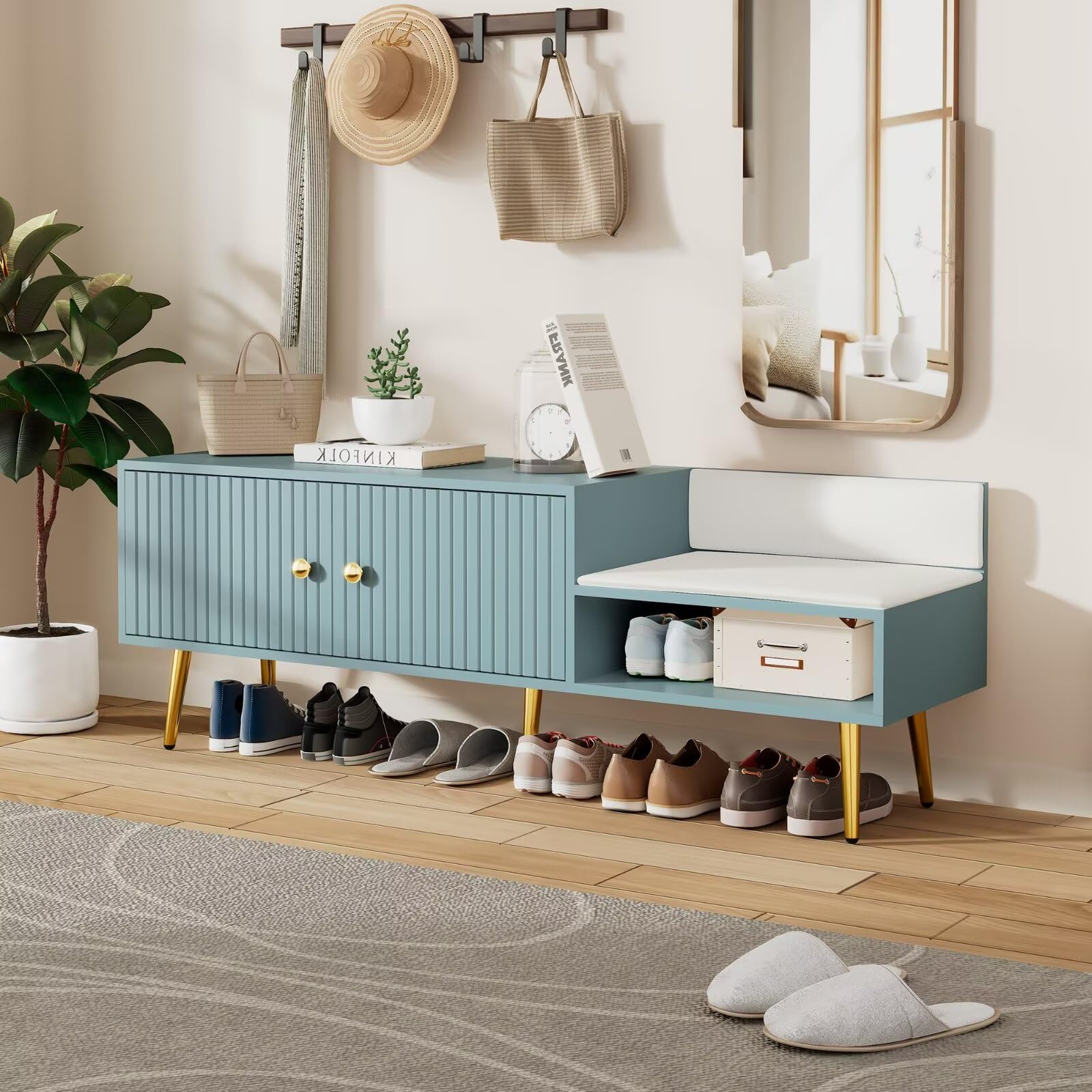 Amazon.com: Merax 19" Luxurious Shoe Storage Bench, Upholstered Shoe ...