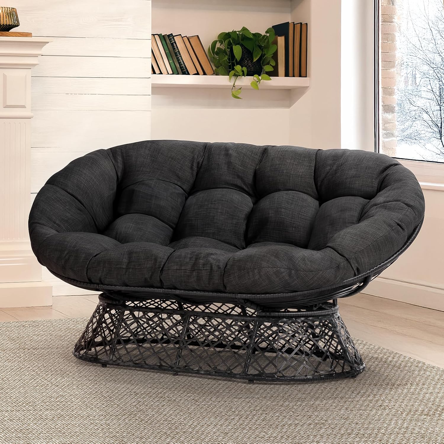 Bme 155 cm Double Papasan Chair, 272 kg Capacity, Wicker Swivel Base ...