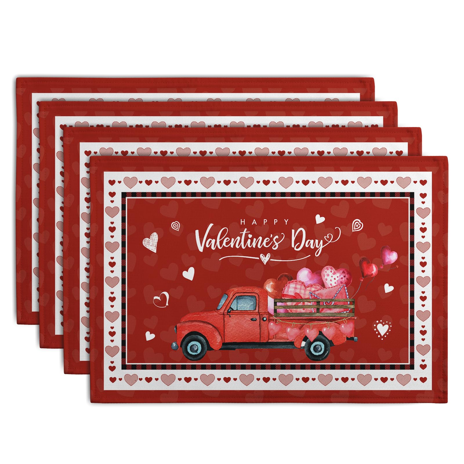 Amazon.com: Red Truck Love Heart Valentines Day Placemats Set of 4 ...