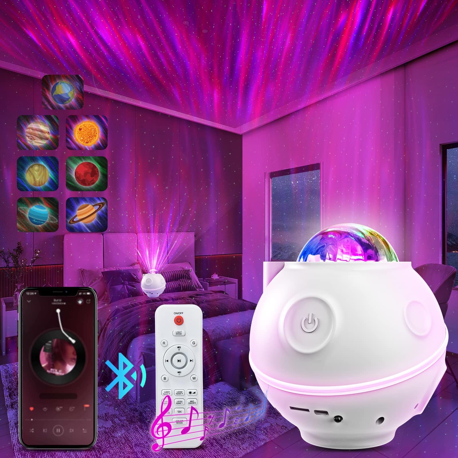 Galaxy Projector, Star Aurora Planets Projector Night Light with Remote ...