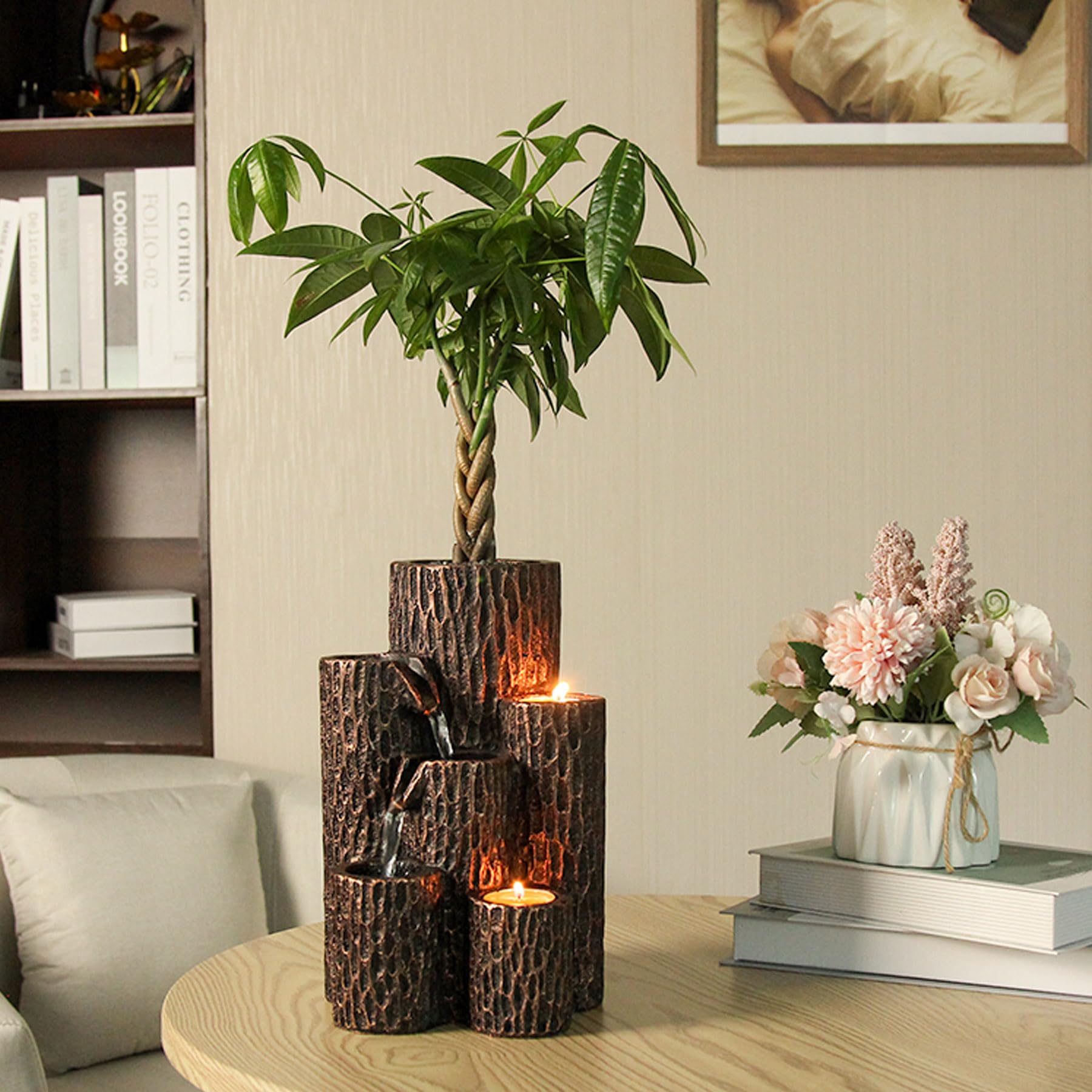 Greyhoo Indoor Water Fountain 3 Tier Column Tabletop Fountain ...