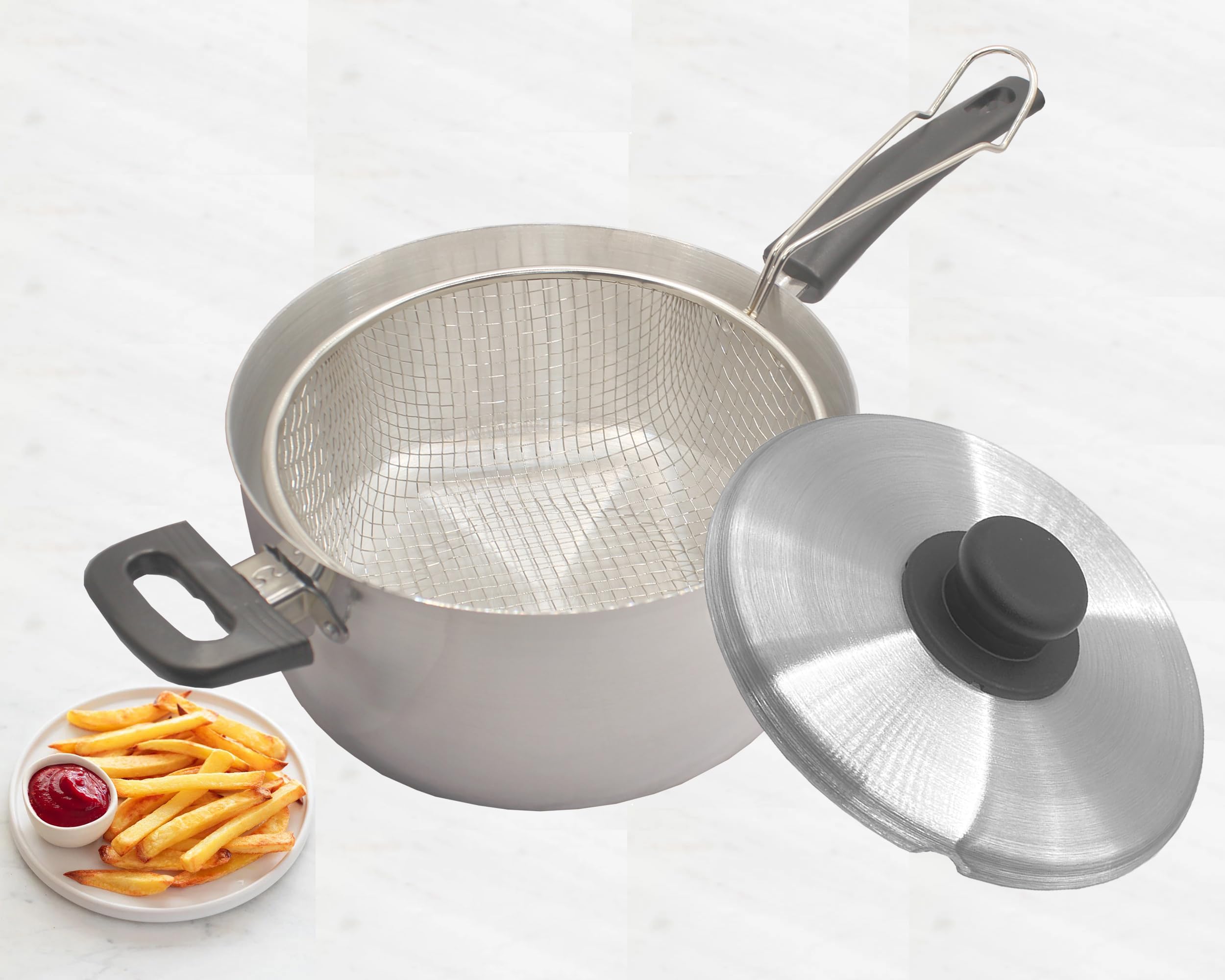 New 3 Pcs Stainless Steel Chip Pan Deep Fryer with Basket and Lid ...