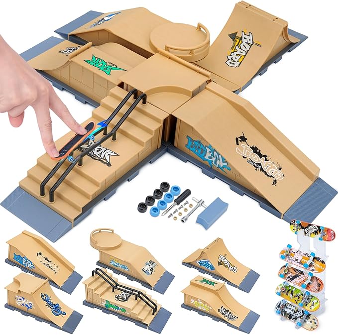 Amazon.com: HMEEN Finger Skateboards Ramp Set, 6 in 1 Fingerboard ...