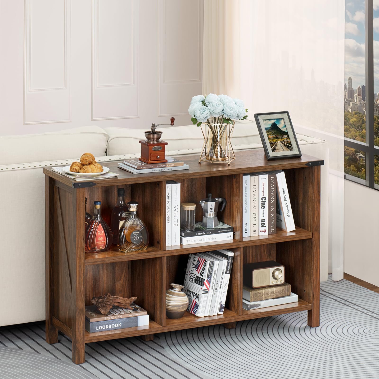 Snapklik.com : Joaxswe Farmhouse 6 Cube Book Shelf, Wood 3 Tier Storage ...