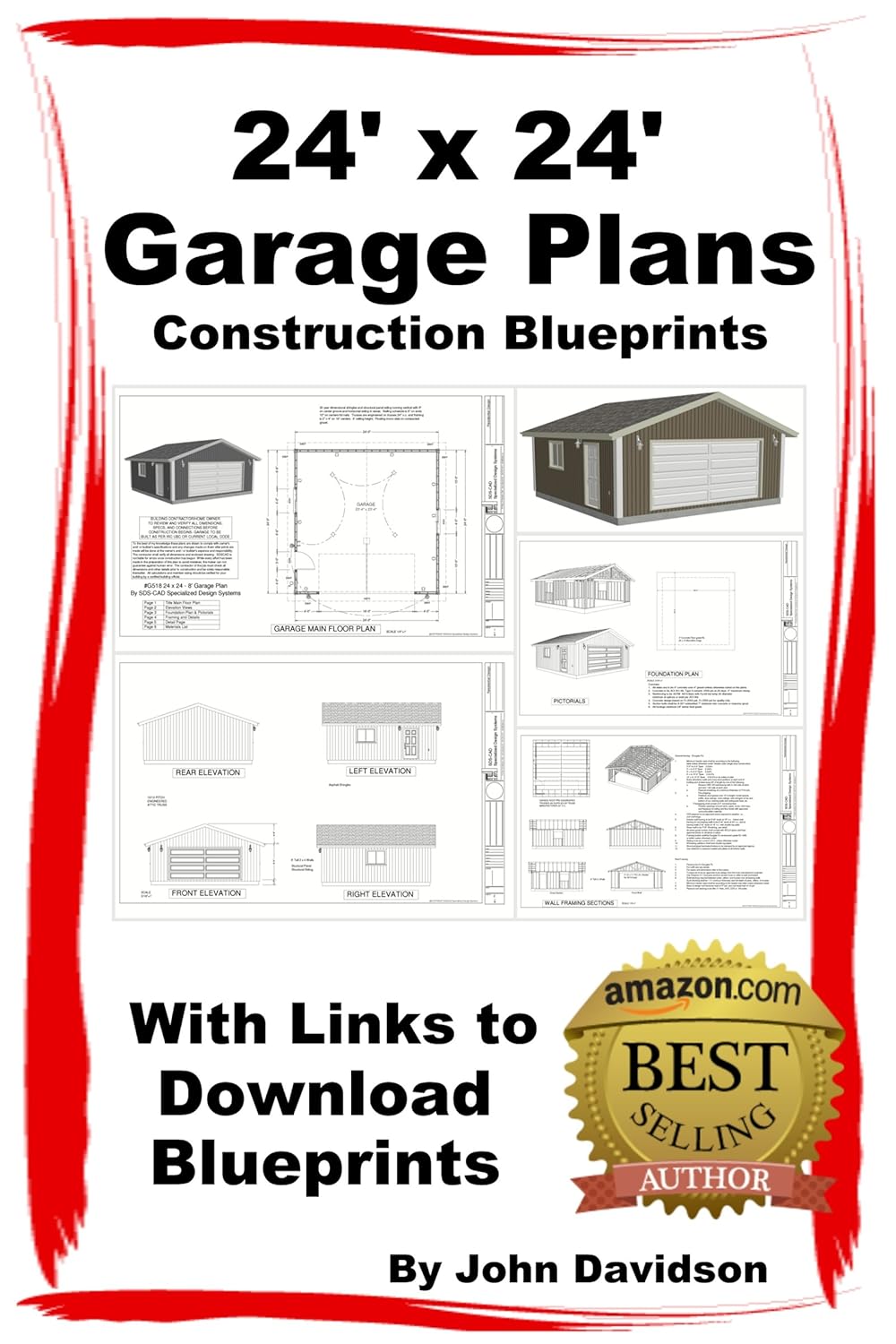 Amazon.com: 24’ x 24’ Garage Plans Construction Blueprints With Links ...