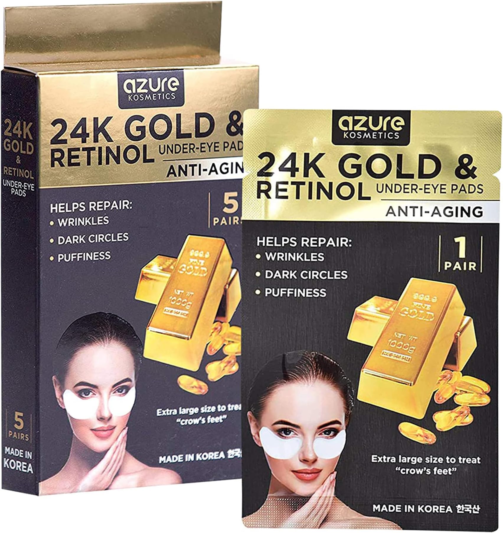 Amazon.com: AZURE 24K Gold & Retinol Anti Aging Under Eye Patches ...