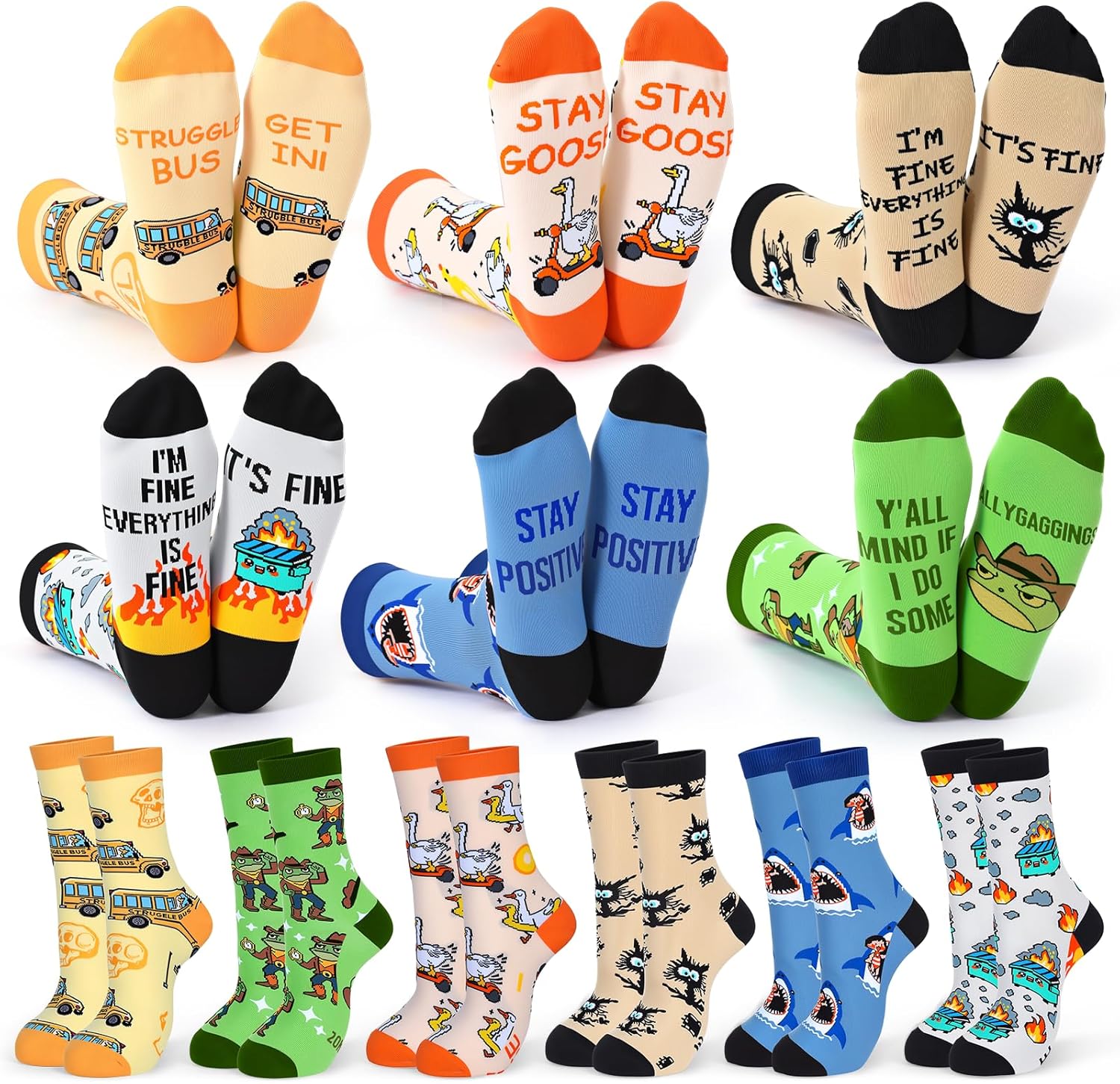 Amazon.com: Glitopper 6 Pairs Socks with Sayings Gift for Men Women ...