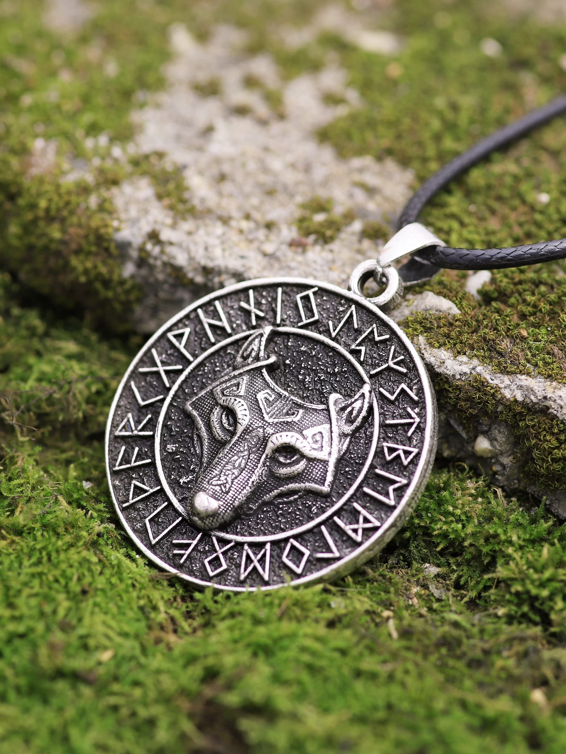 Snapklik.com : HAQUIL Viking Wolf Necklace, Viking Runes Medallion