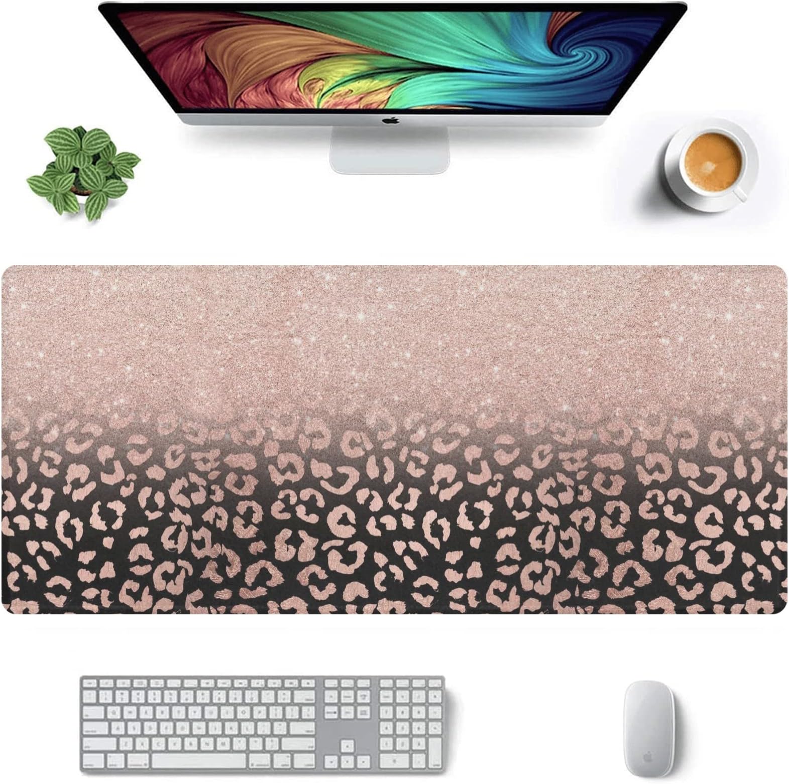 Amazon.com : Desk Mat Mousepad Leopard Print Pink Rose Gold for Computer Office Keyboard Laptop ...