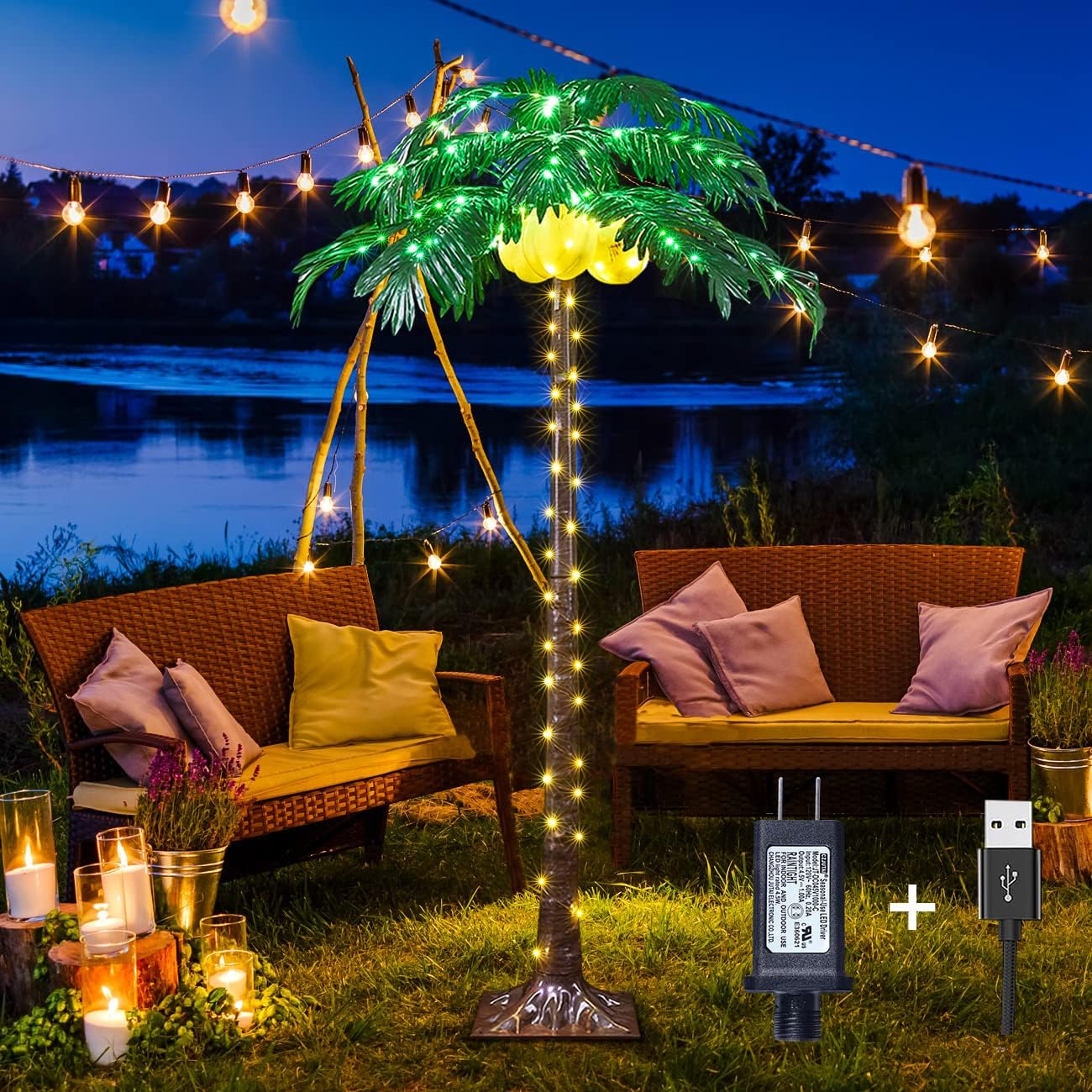 Amazon.com: Shyneer 4FT Lighted Palm Trees for Outside Patio, Tropical ...
