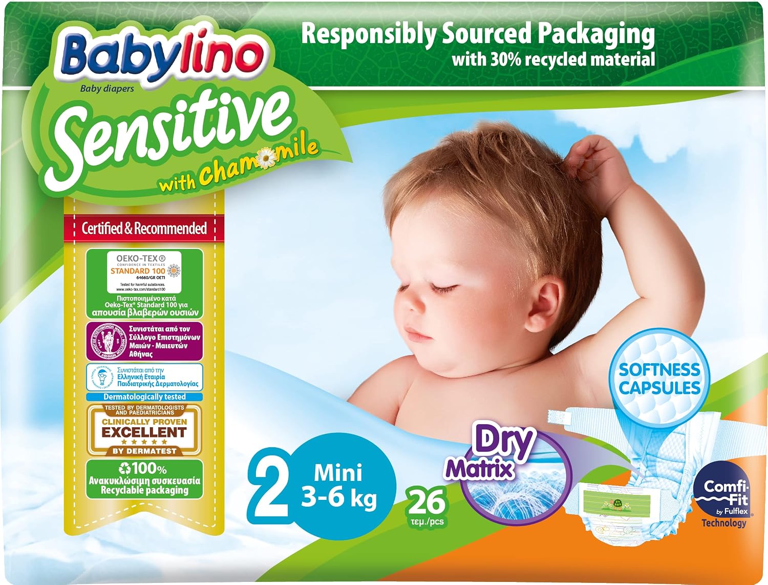 Babylino Sensitive Baby Diapers Size 2, Mini (3-6 kg), 26 Units ...