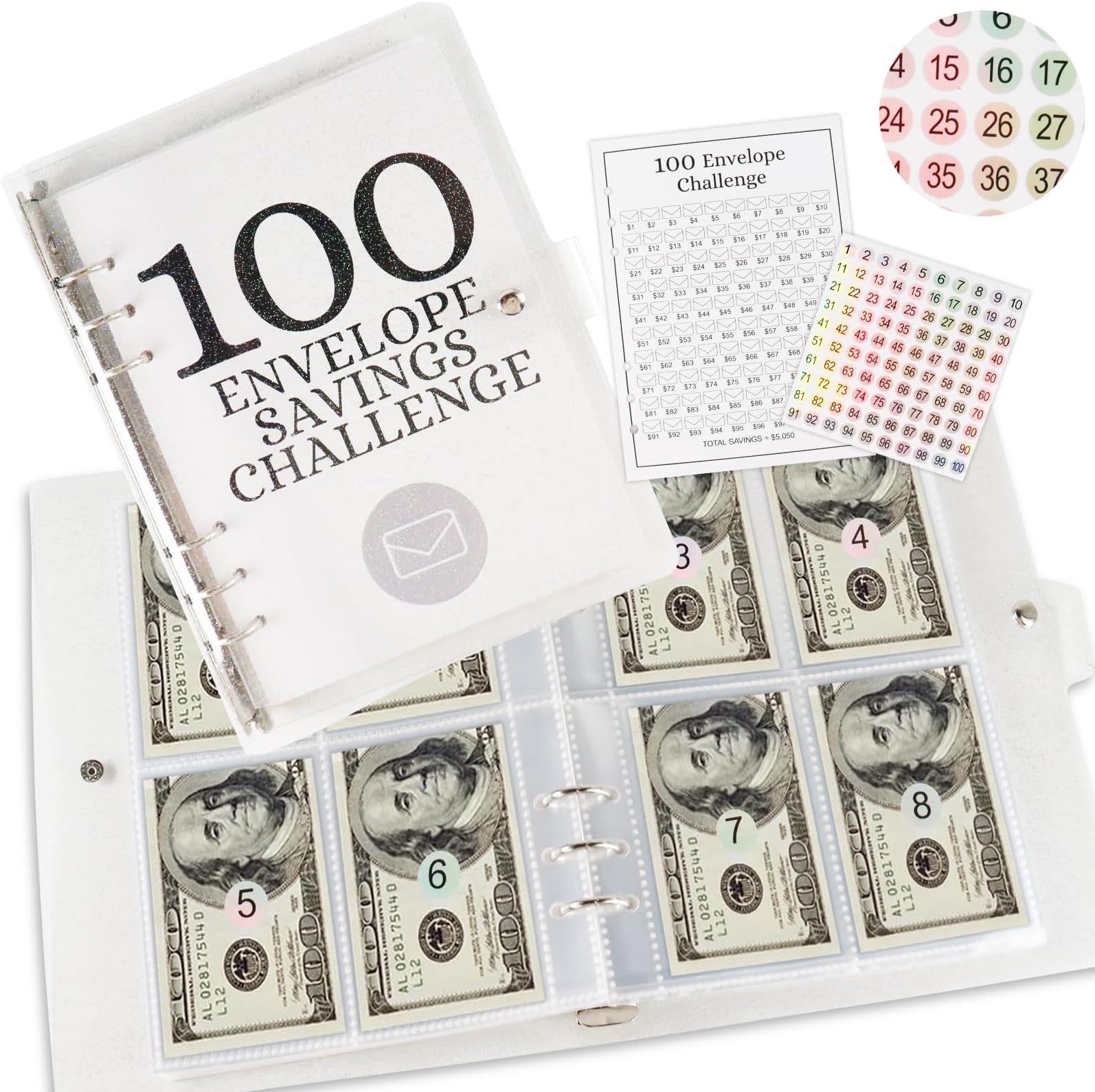Amazon.com: 100 Envelope Challenge Binder, 2024 Shiny Cover Binder ...